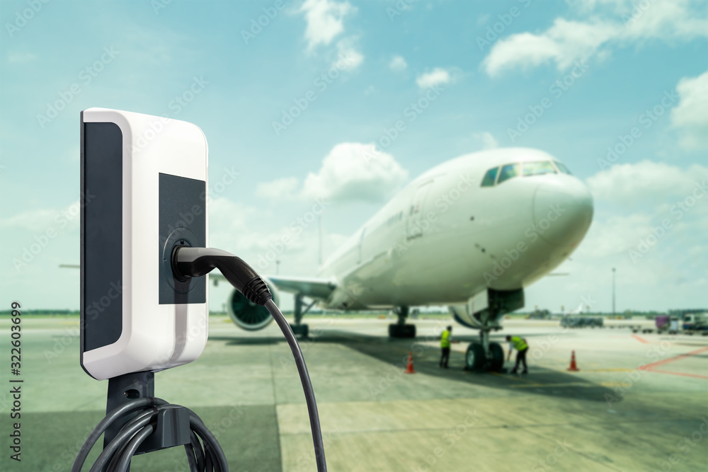 electric aircraft charger station with plug and power cable supply on ...