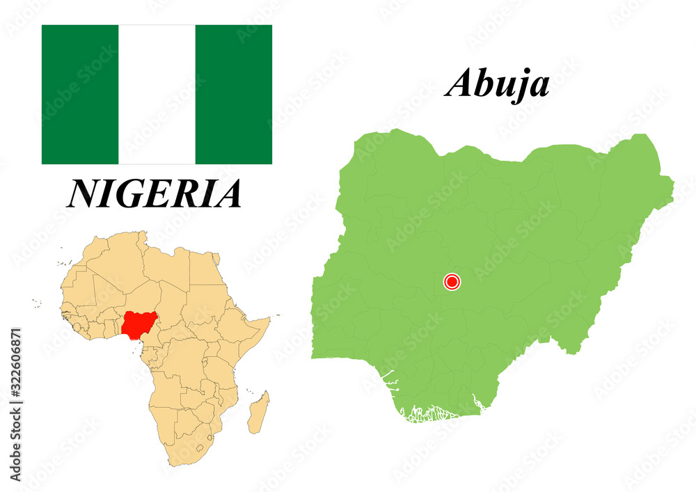 Federal Republic of Nigeria. Capital of Abuja. Flag of Nigeria. Map of ...