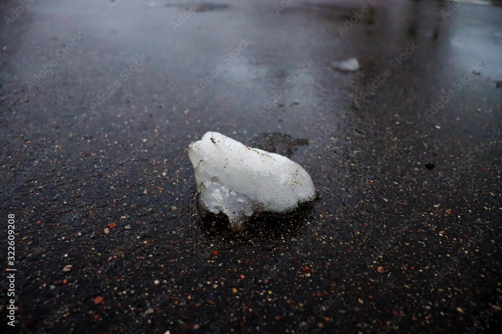 Melting snow on the pavement. The remainder of melting snow on the ...