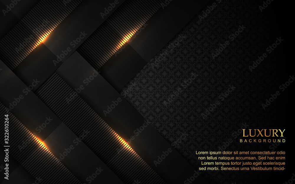 Luxury black paper shapes background a combination with golden light ...