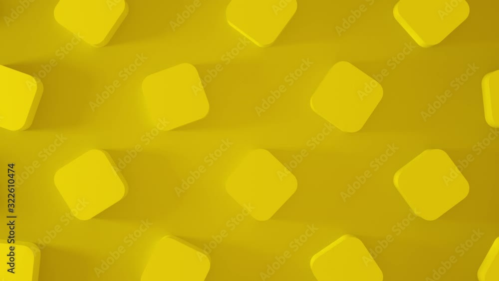 Abstract 3D yellow cubes rotating around. Animation shapes background ...