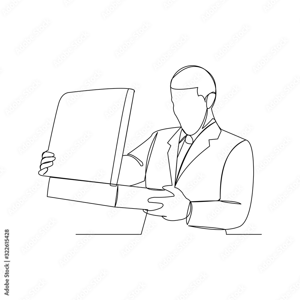 Continuous line drawing of business men open briefcase. One line art of ...