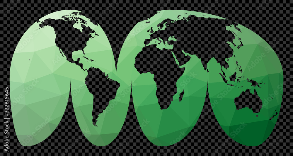 World map. Interrupted Mollweide projection. Polygonal map of the world ...