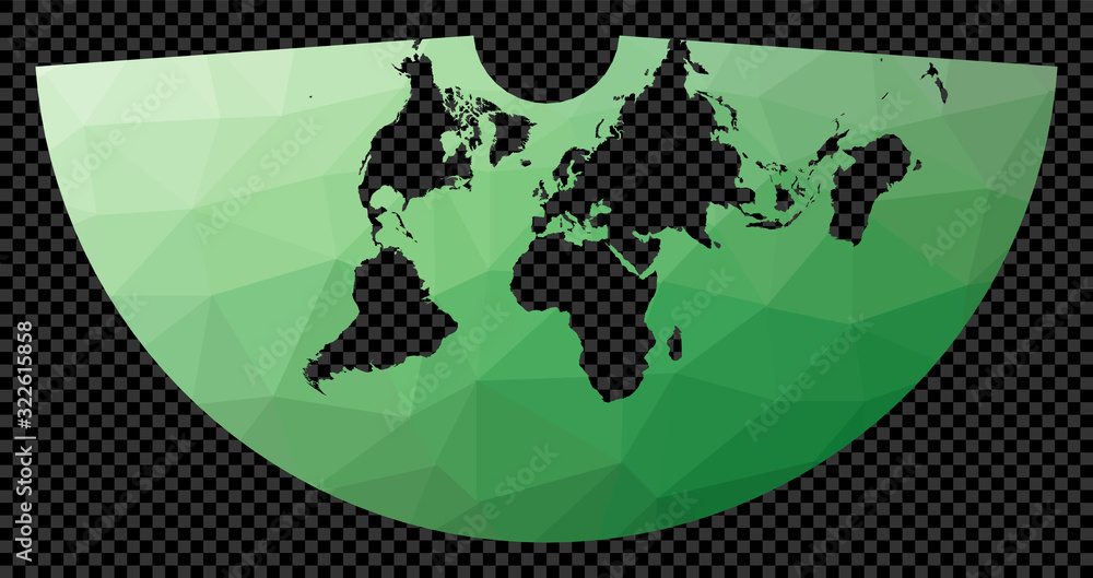 Abstract digital map of world. Conic Equidistant projection. Polygonal ...