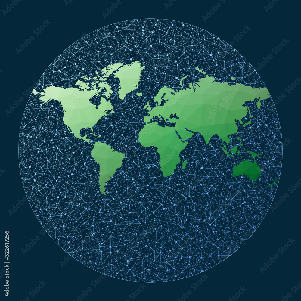 Internet and global connections map. Van Der Grinten 3 projection ...