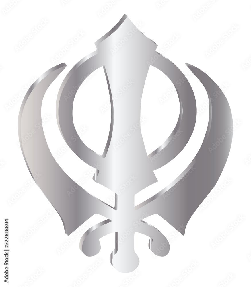 The main symbol of Sikhism – sign Khanda (silver), white background ...