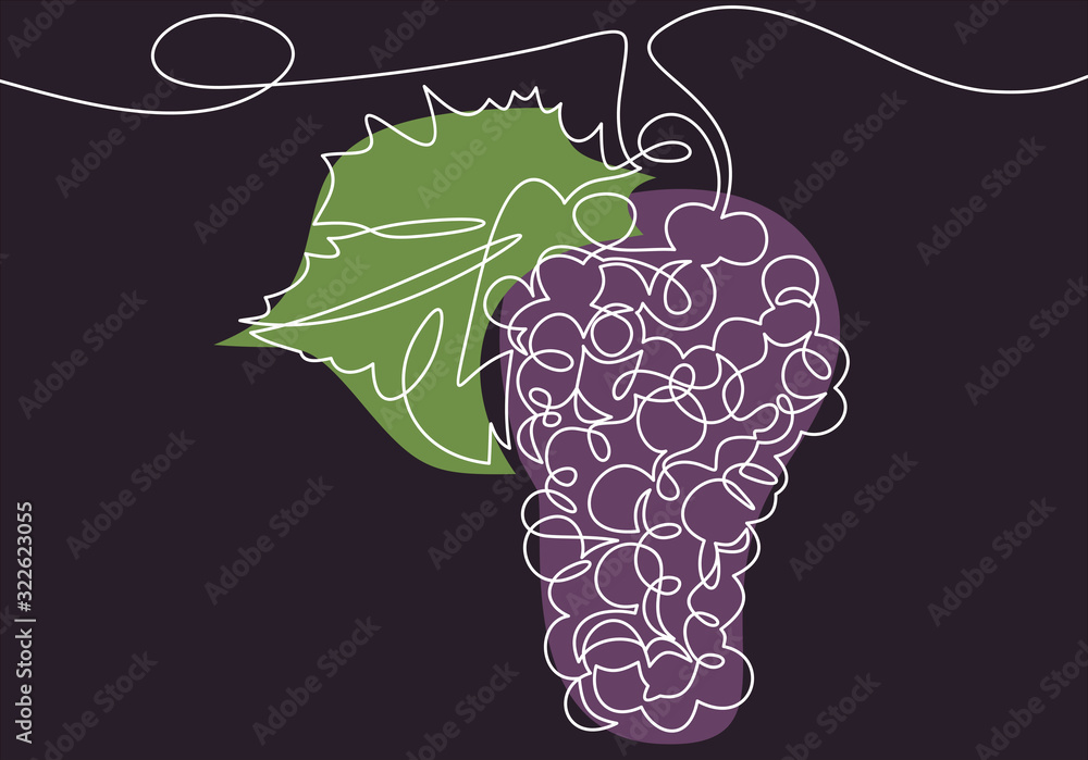 Grapes in continuous line art drawing style. Vector illustration Stock ...