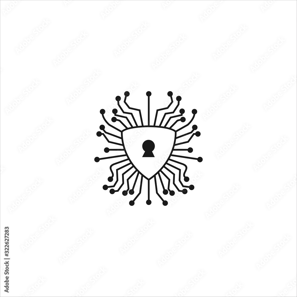 Shield Tech logo Icon template design in Vector illustration. Black ...