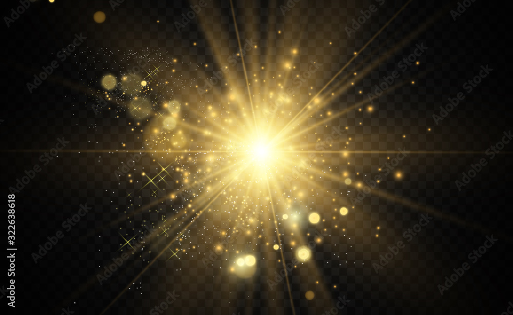 Vector Gold Sparkles, magic, bright light effect on a transparent ...