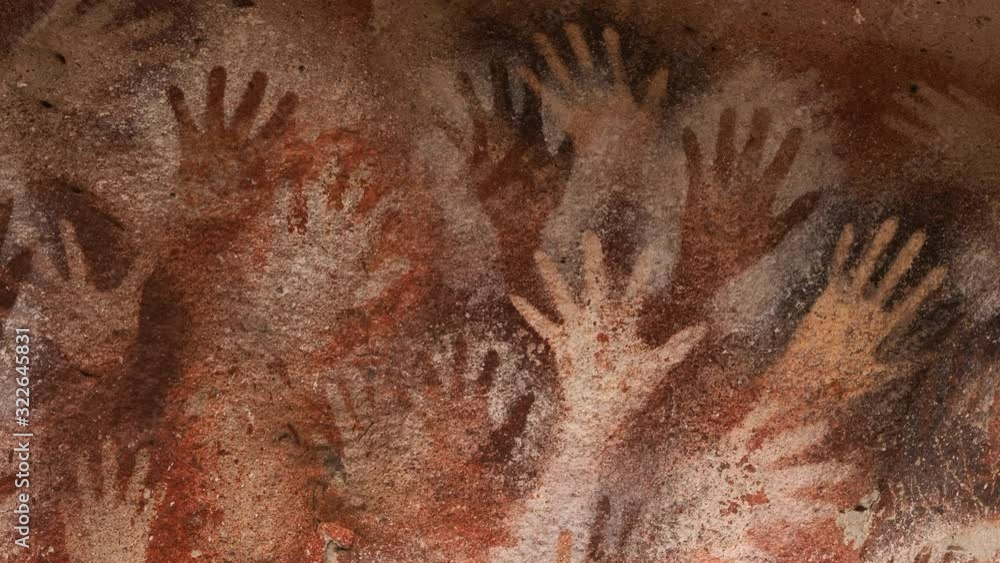 Prehistoric hand paintings at the Cave of Hands (Spanish: Cueva de Las ...