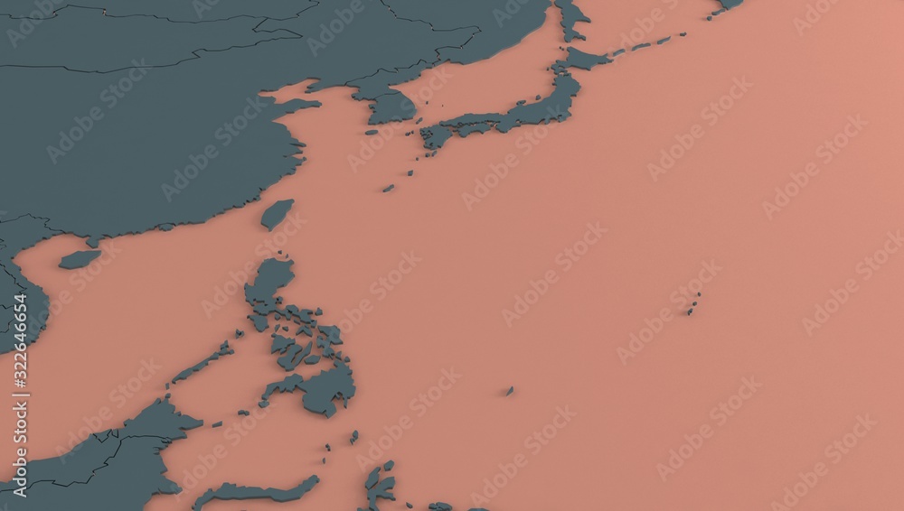 3d render asia countries map. detailed asia country background. asia ...