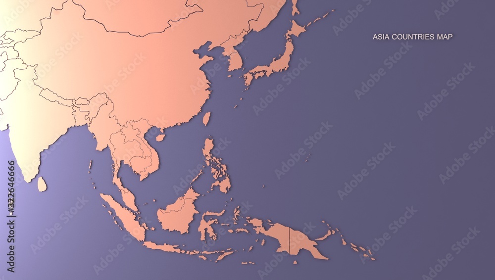 3d render asia countries map. detailed asia country background. asia ...