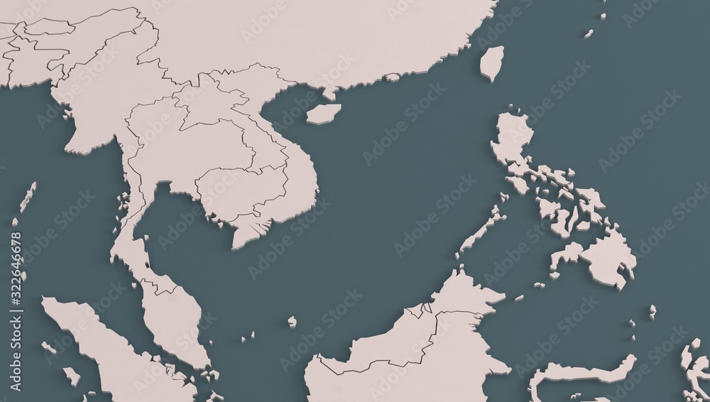 3d render asia countries map. detailed asia country background. asia ...