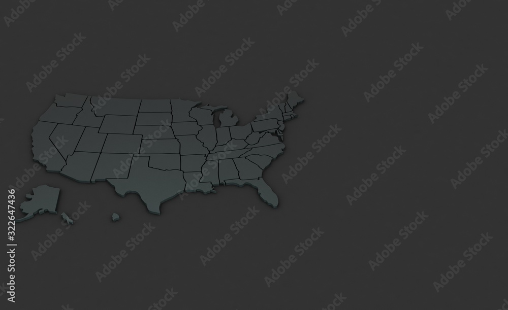 3d rendering map of united states america. usa map background with dark ...