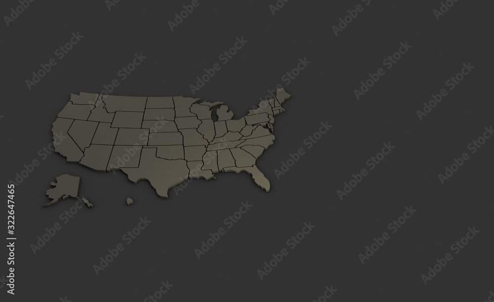 3d rendering map of united states america. usa map background with dark ...