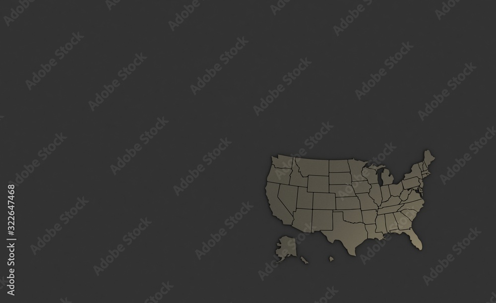3d rendering map of united states america. usa map background with dark ...