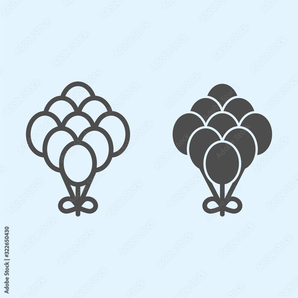 Balloons line and solid icon. Cute nine helium gas balls. Wedding asset ...