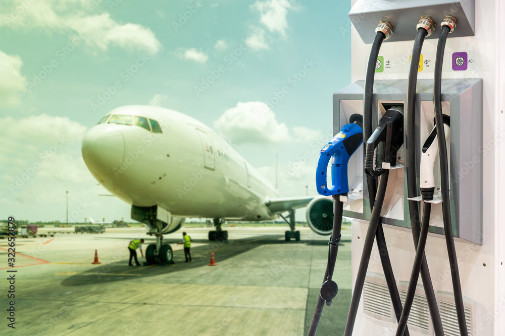 electric aircraft charger station with plug and power cable supply on ...