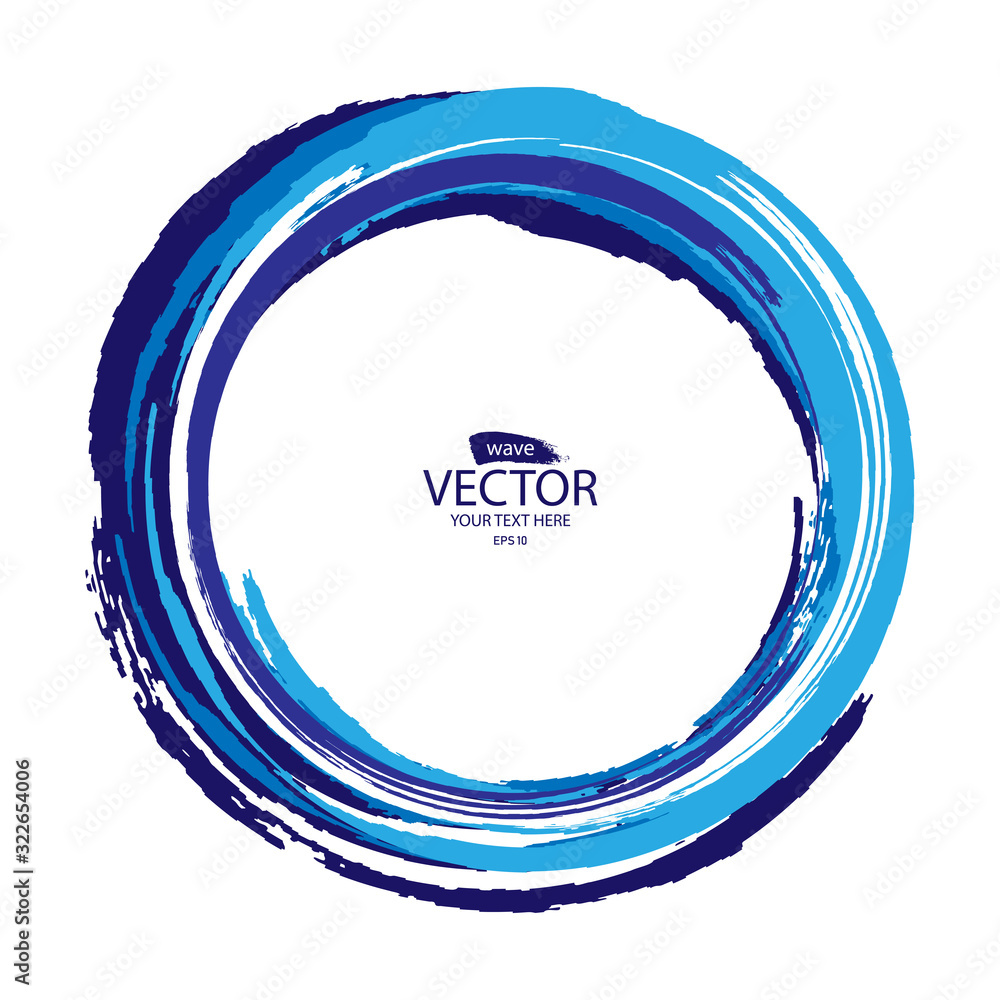 Blue circle of brush strokes. Round frame of blue and white paint ...