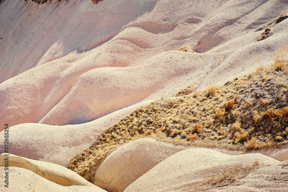 Dusty mountain landscape. A display of an erosed ridge texture ...