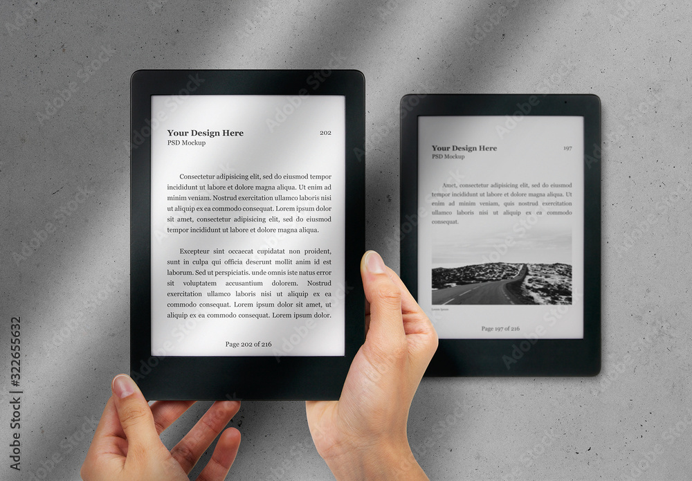 Hands Holding E-Reader Mockup Stock Template | Adobe Stock