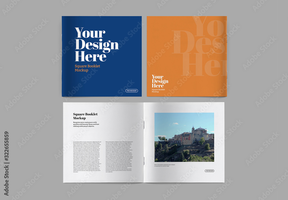 3 Square Booklet Mockups Stock Template | Adobe Stock