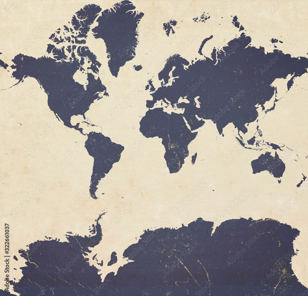 Planisphere of the world ultra defined with Antarctica, paper effect ...