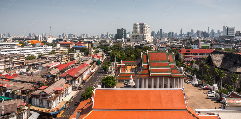 Traditional Thai Architecture with Modern Buildings and Skyscrapers in ...