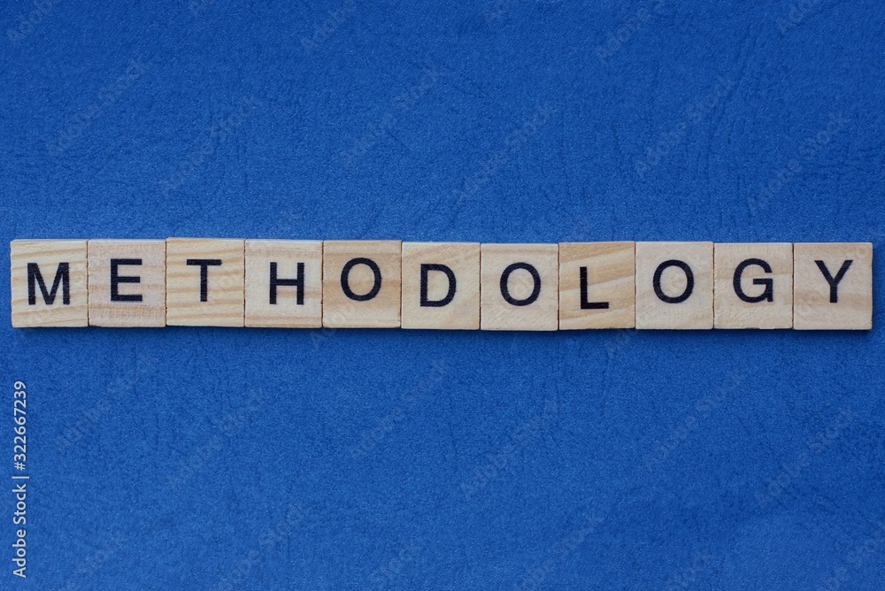 gray word methodology from small wooden letters on a blue table Stock ...