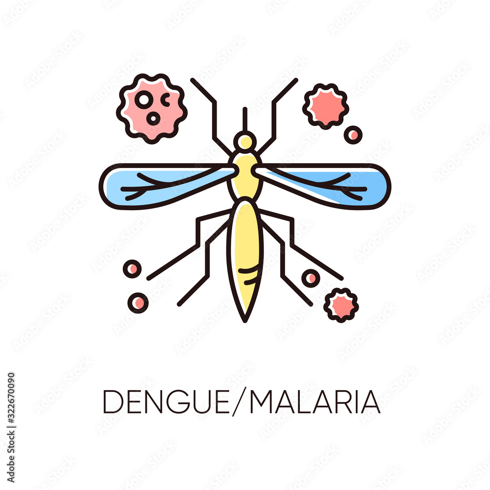 Dengue, malaria RGB color icon. Tropical infectious disease, dangerous ...