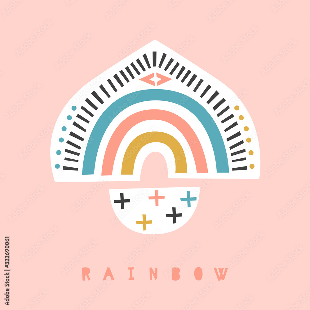 Hand drawn rainbow print. Baby design for birthday invitation, baby ...