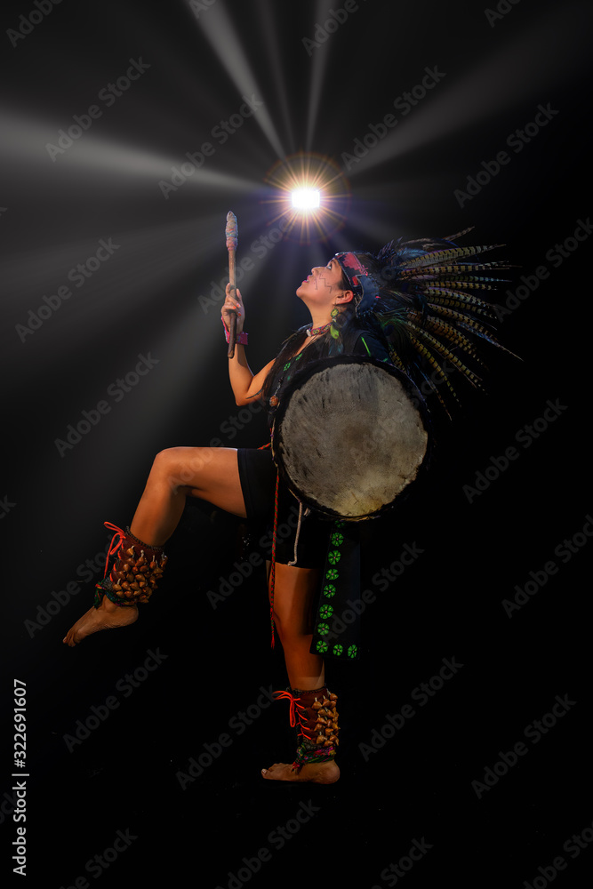 young woman Teotihuacana, Xicalanca - Toltec in black background, with ...