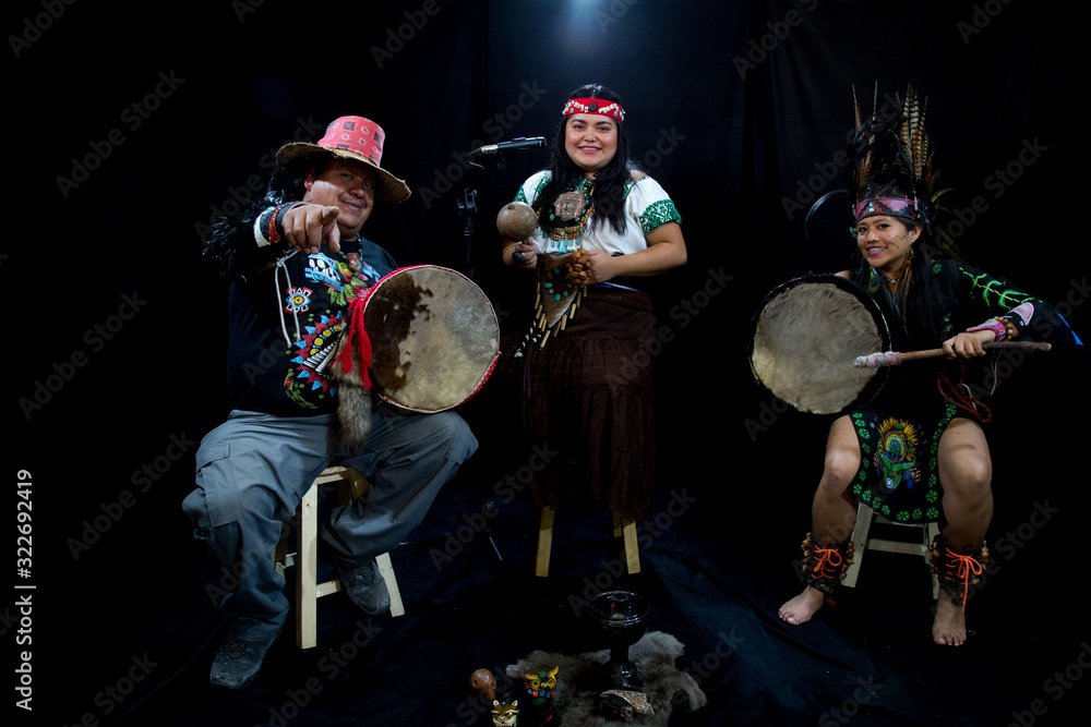 group of shaman Teotihuacanos, Xicalanca - Toltec in black background ...