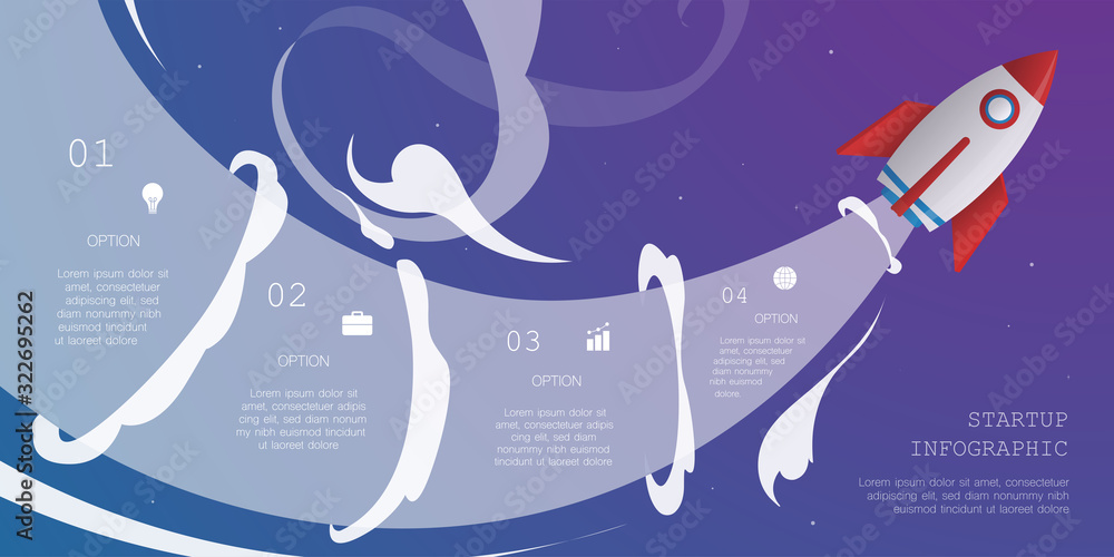 Rocket infographic with 4 options on night sky Background Stock Vector ...
