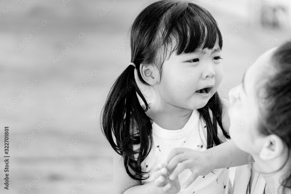 Emotional Crying and Sad Angry little girl at home.Mad kid got upset ...