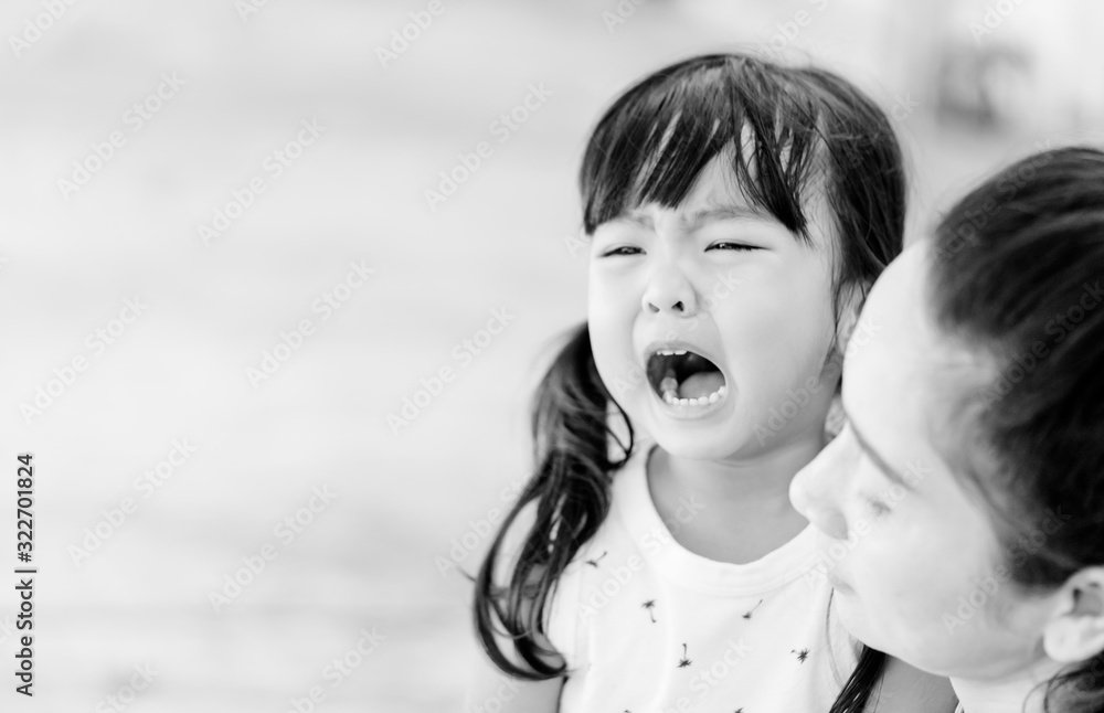 Emotional Crying and Sad Angry little girl at home.Mad kid got upset ...