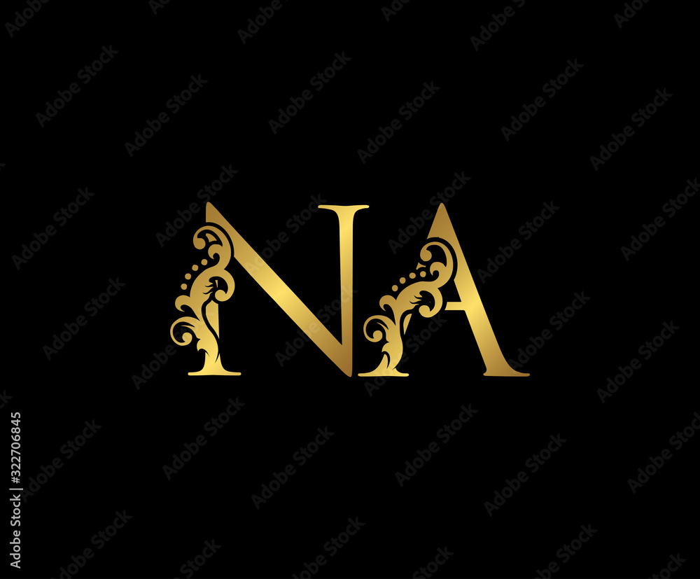 Initial letter N and A, NA, Gold Logo Icon, classy gold letter monogram ...