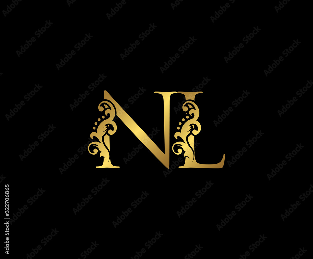 Initial letter N and L, NL, Gold Logo Icon, classy gold letter monogram ...