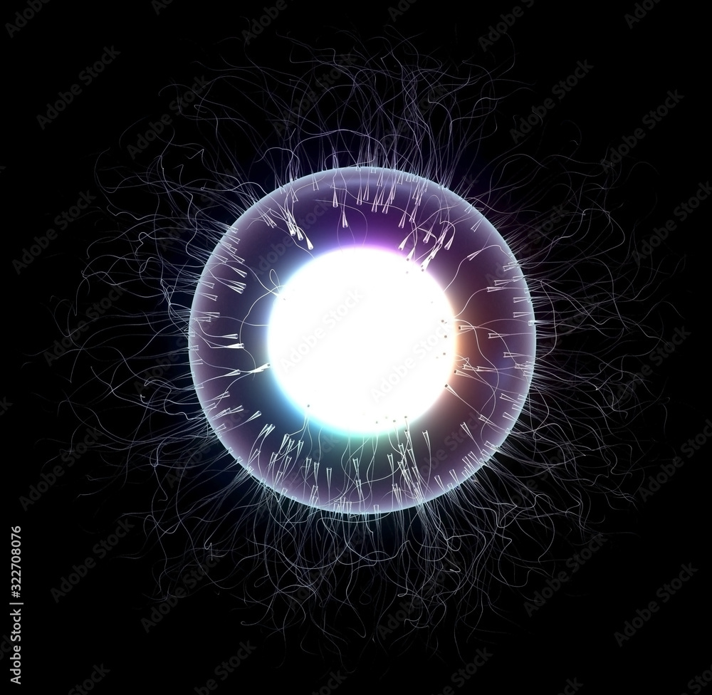 3d Render Of Abstract Glass Sphere With Core Inside In Neon Glowing