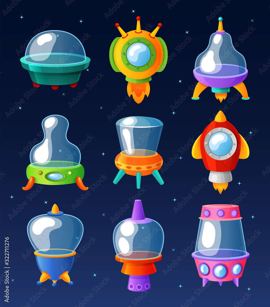 Alien cartoon starships set. Alien ufo,rockets setVector gui elements ...
