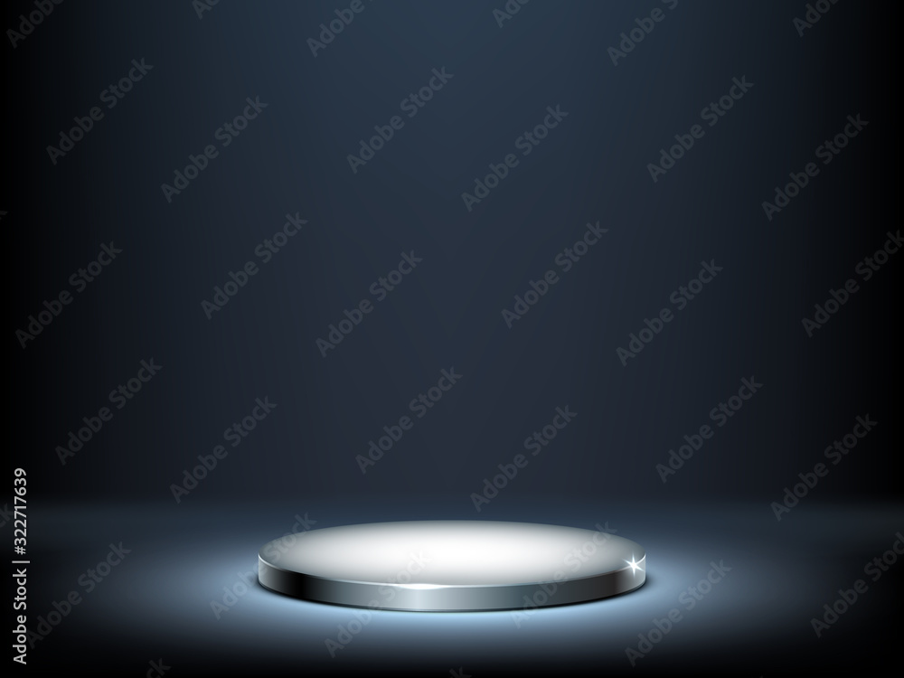 Round podium, illuminated metal pedestal. Circular platform for ...