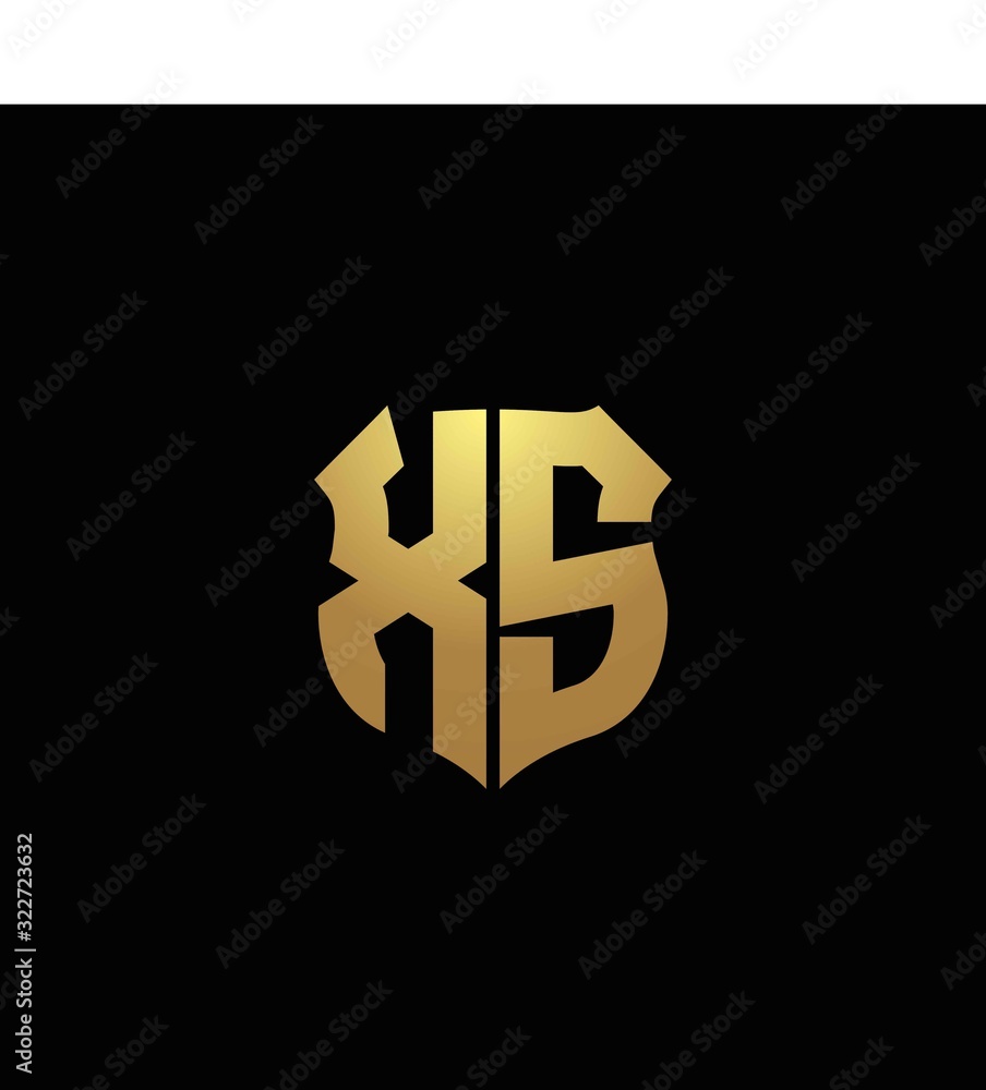 XS logo monogram with gold colors and shield shape design template ...