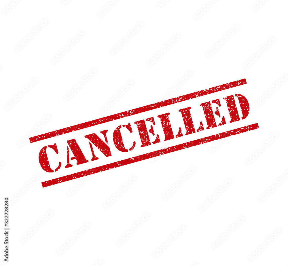 Cancelled grunge style rubber stamp icon. Red vintage cancel seal label ...