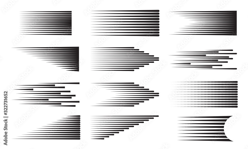 Speed lines collection. Set of motion effects. Black line Stock Vector ...