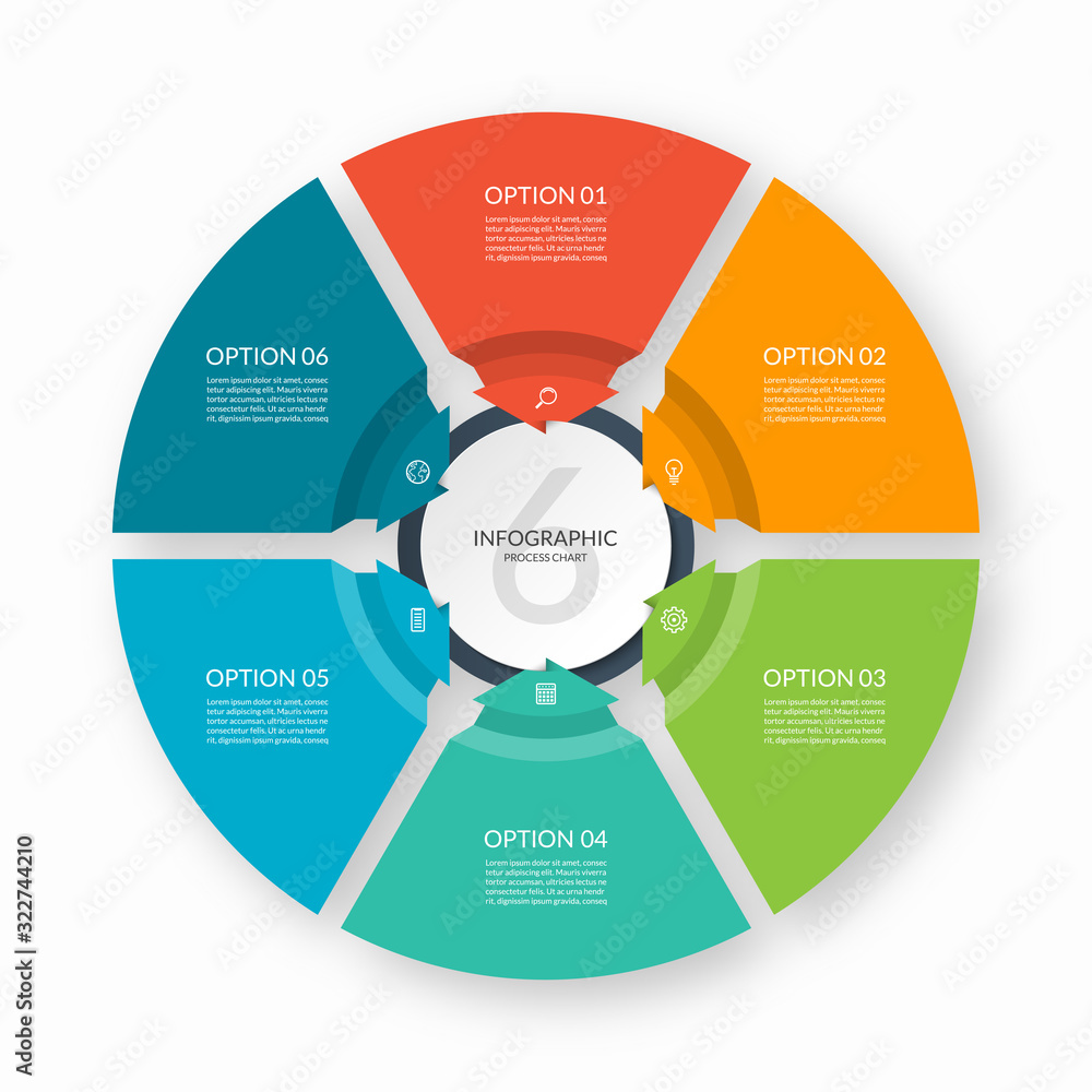Infographic process chart. Circular design template with 6 arrows ...