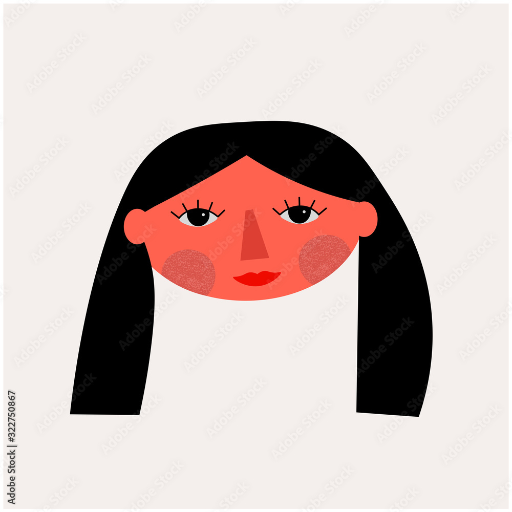 Cartoon abstract face of young girl. Woman hand drawn portrait vector ...