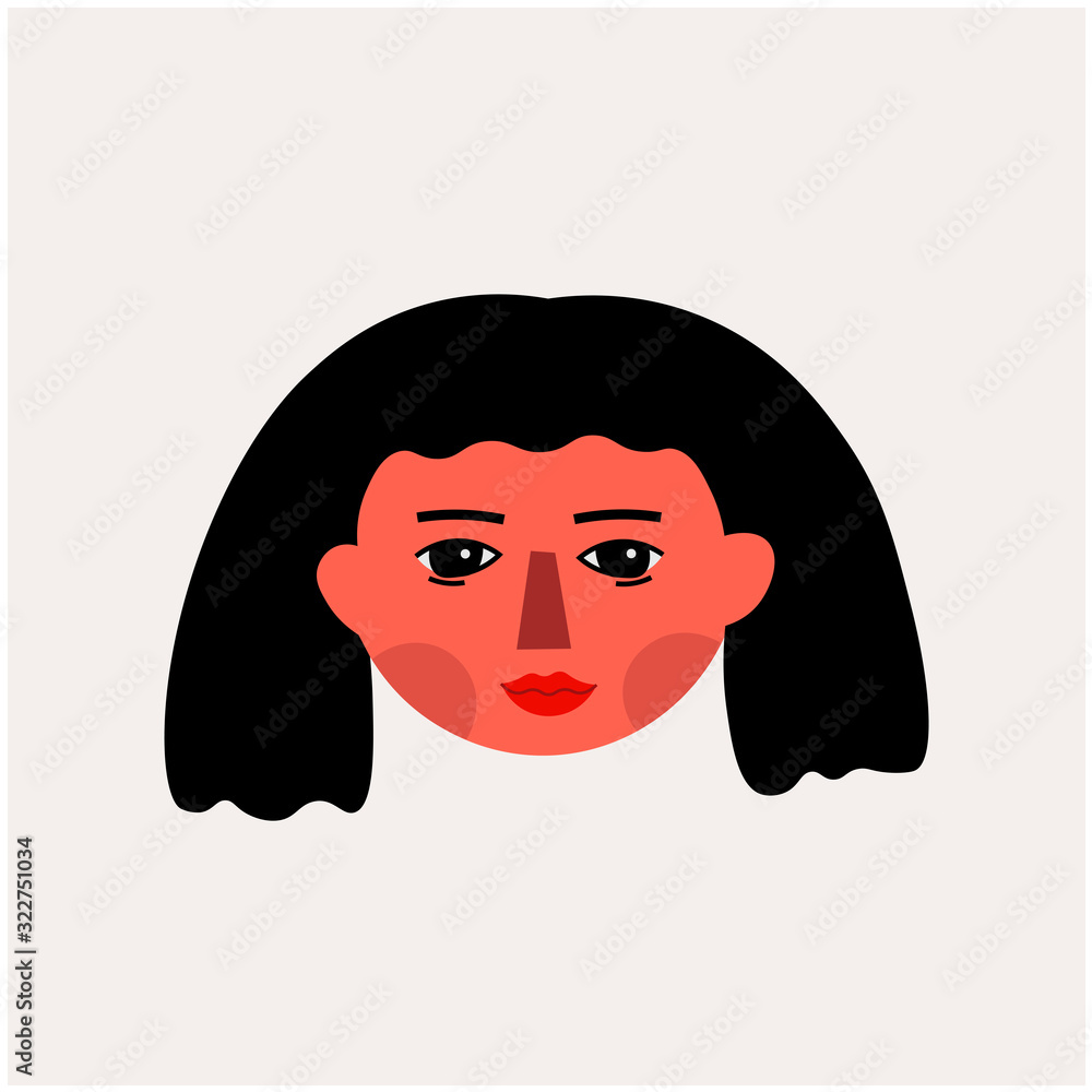 Cartoon abstract face of young girl. Woman hand drawn portrait vector ...