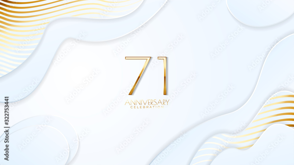 71st anniversary celebration. Golden number with realistic fluid white ...
