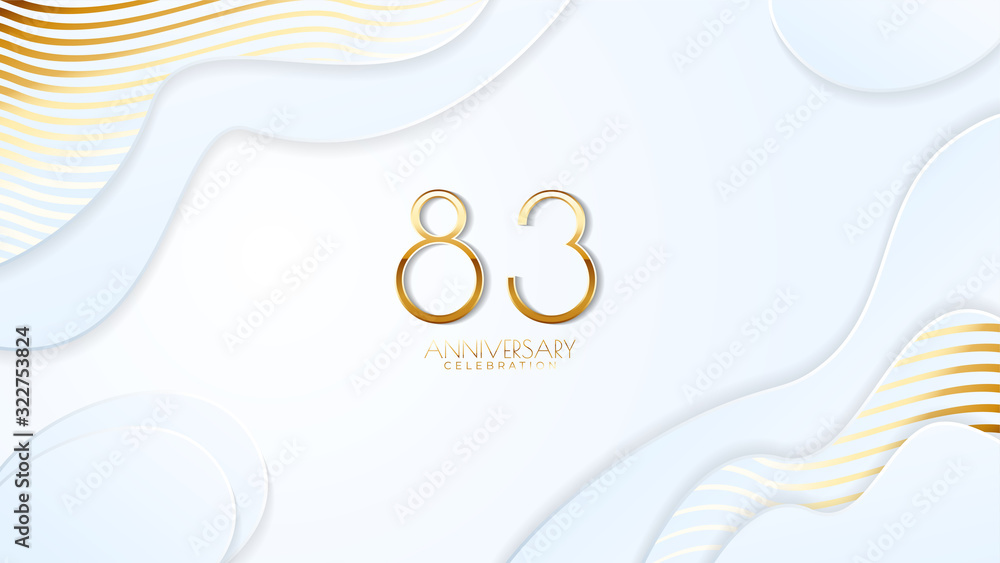 83rd anniversary celebration. Golden number with realistic fluid white ...