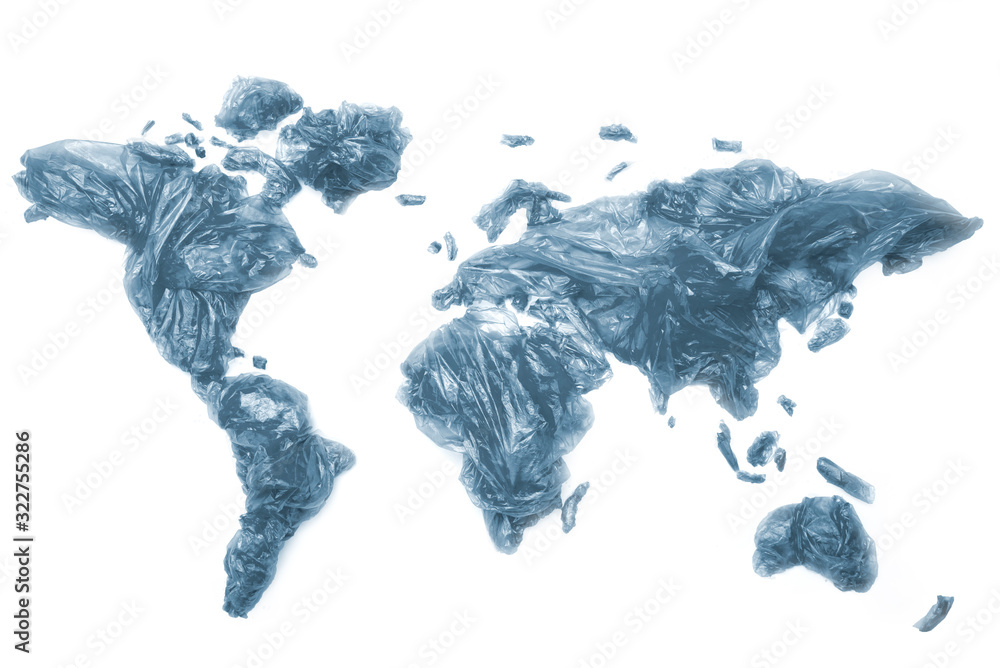 Foto de Global concept of plastic pollution. World map with plastic ...
